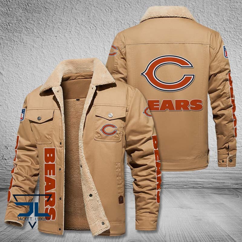 Chicago Bears Fleece Leather Jacket V3116 On Sale - Vascara