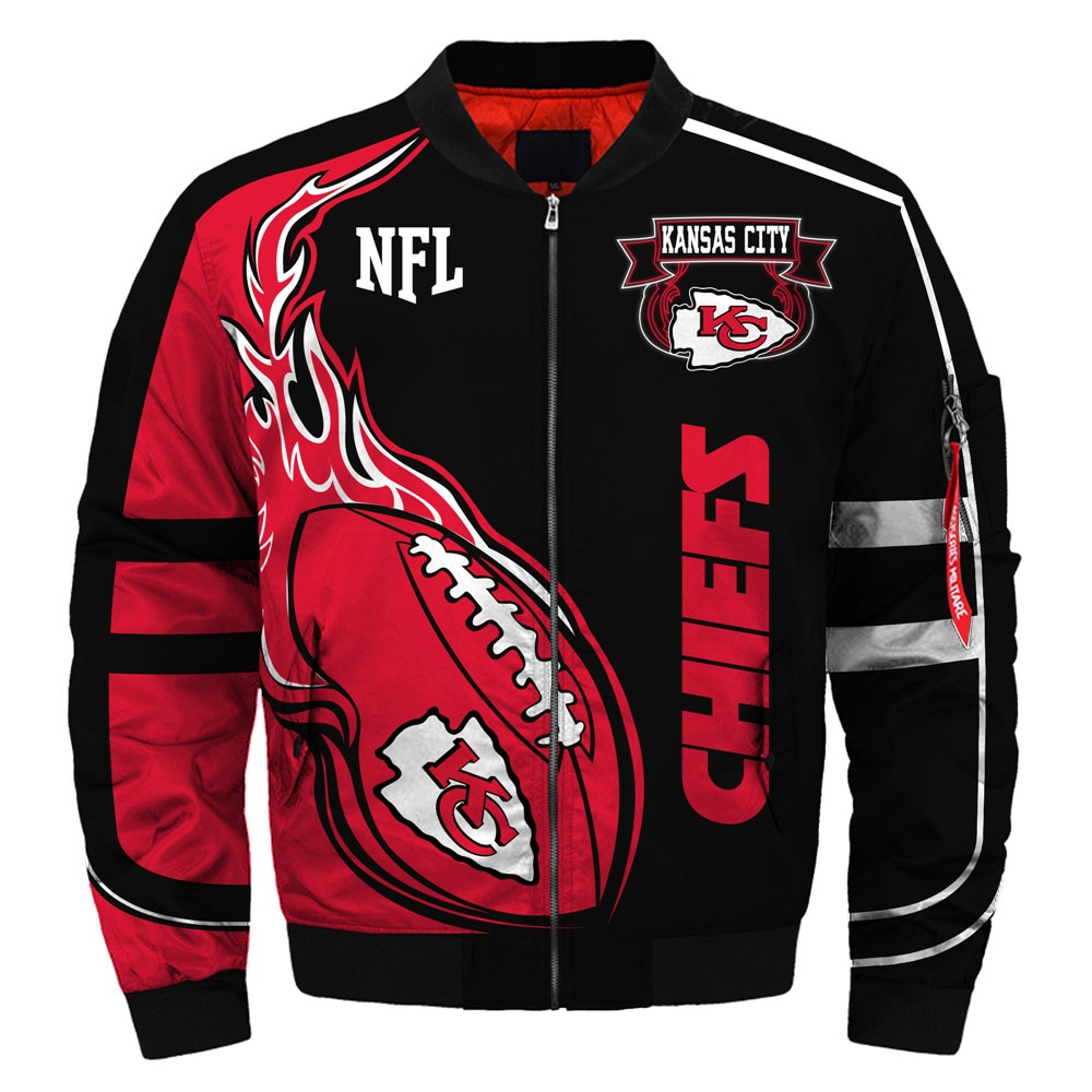 Kansas City Chiefs Bomber Jacket Black And Red V25 On Sale - Vascara