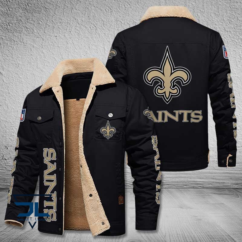 New Orleans Saints Fleece Leather Jacket V3116 On Sale - Vascara
