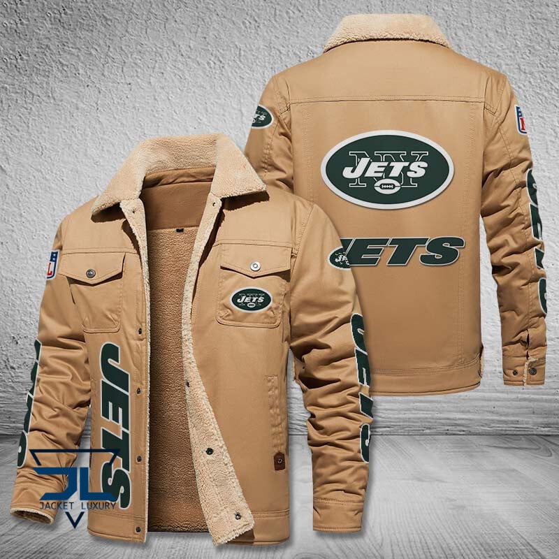 New York Jets Fleece Leather Jacket V3116 On Sale - Vascara