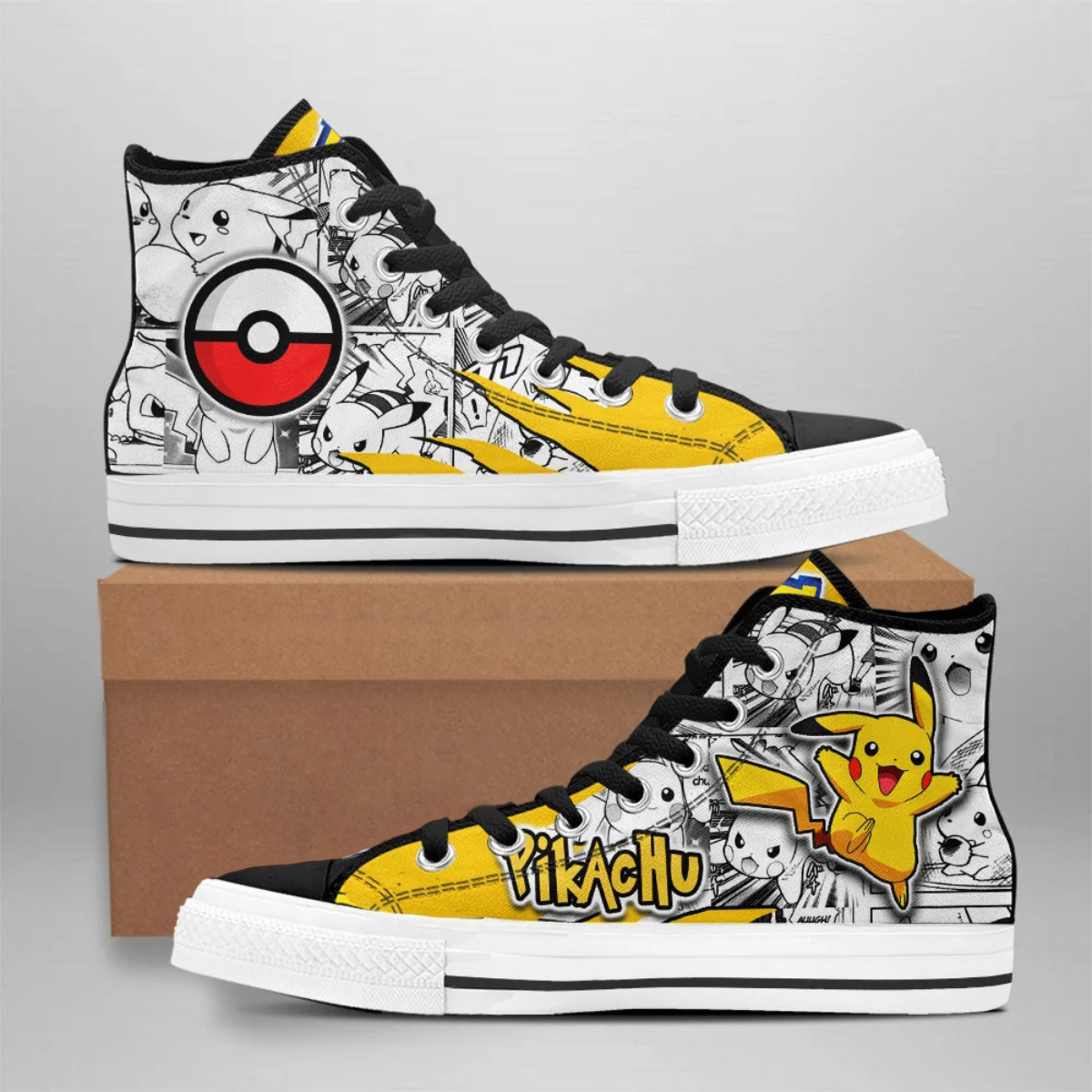 Pikachu High Top Shoes PKM Sneakers Mix Manga V37 On Sale - Vascara