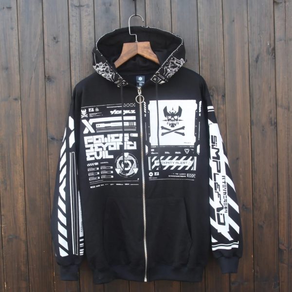 Cyberpunk Jacket Explosion Gothic Print Coat Zip Up Jacket - Vascara