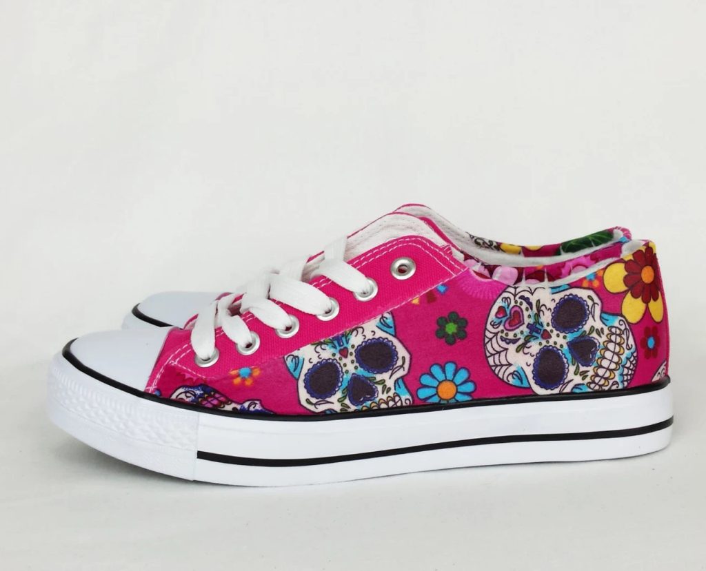 Skull Shoes Day of the Dead Pink Low Top Shoes V55 On Sale - Vascara