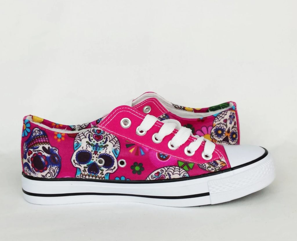 Skull Shoes Day of the Dead Pink Low Top Shoes V55 On Sale - Vascara