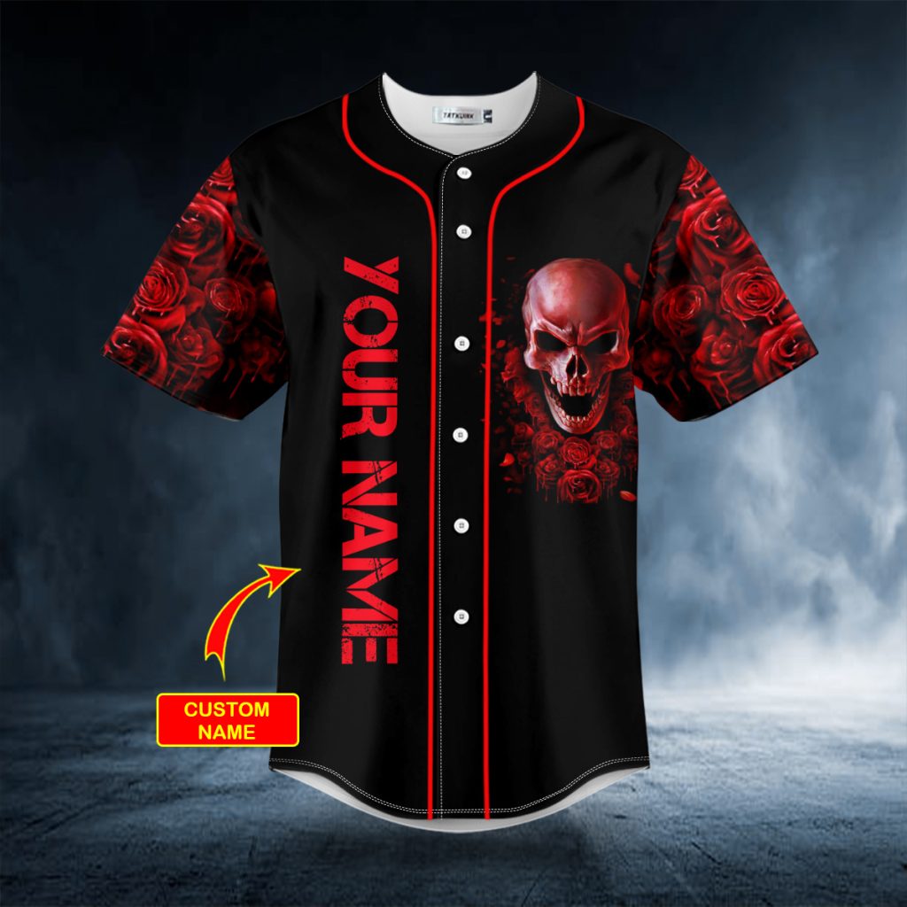 Red Rose Blood Skull Custom Baseball Jersey - Vascara