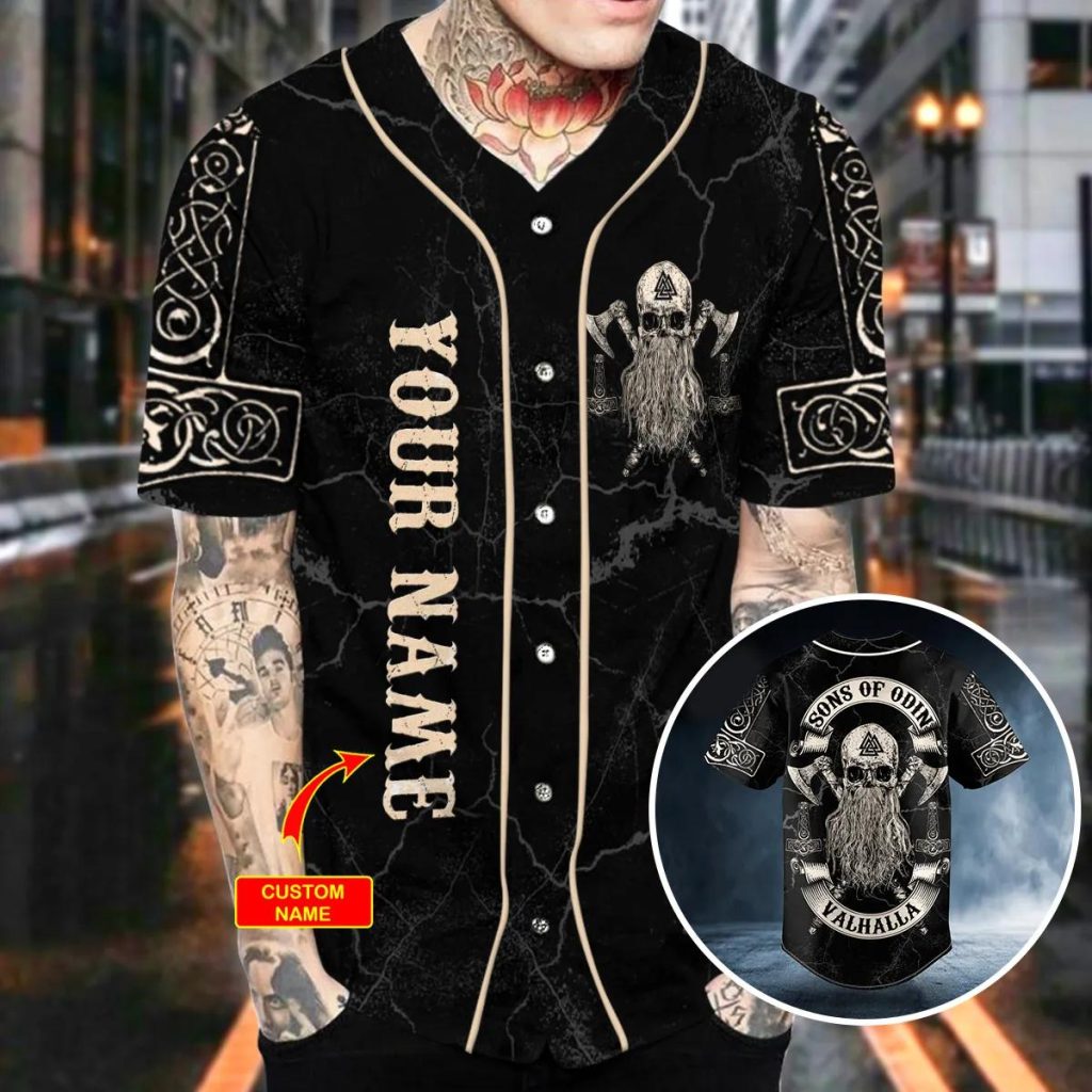 Viking Son Of Odin Valhalla Skull Custom Baseball Jersey - Vascara