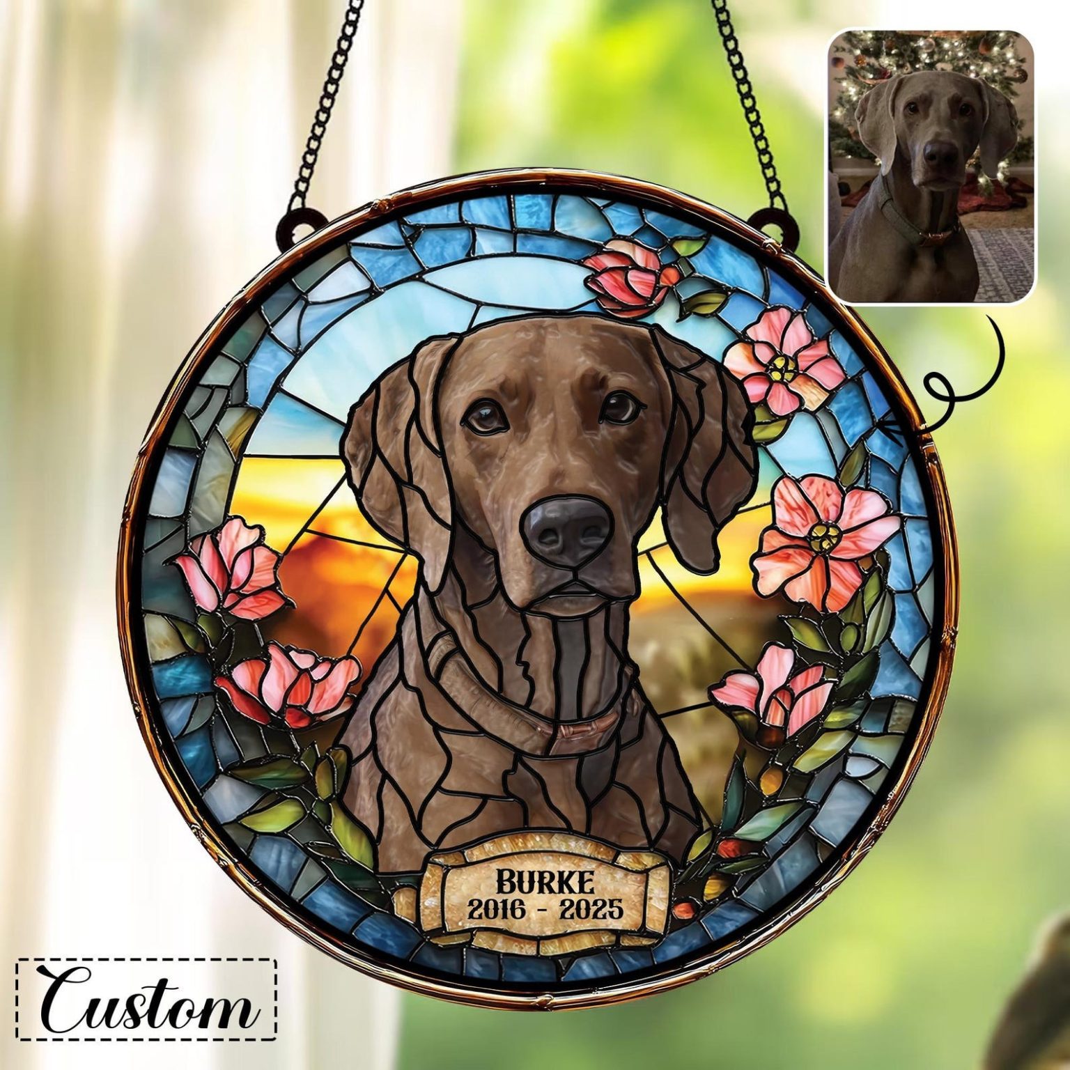 Custom Pet Portrait Stained Glass Suncatcher, Stained Glass Dog ...
