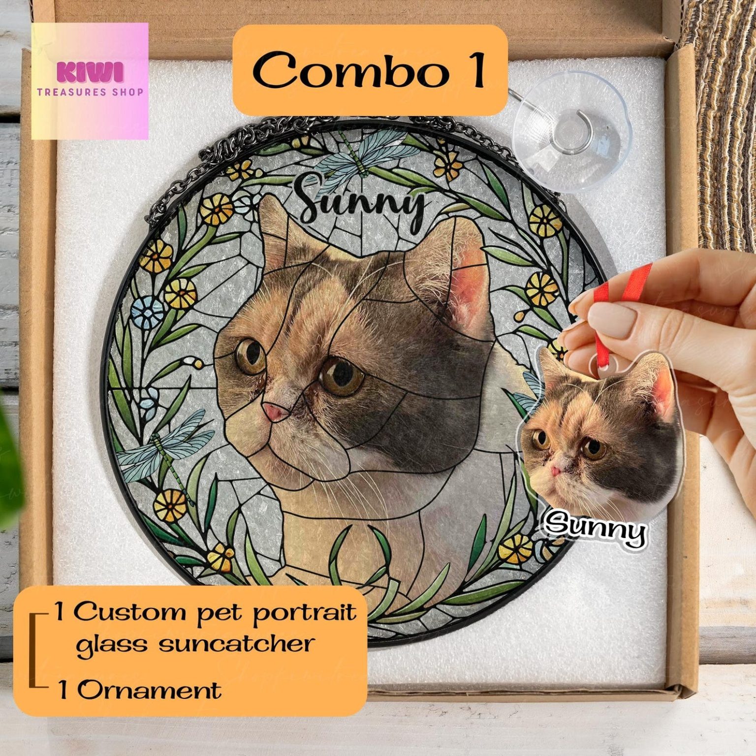 Custom Cat Portrait Glass Suncatcher, Glass Cat Memorial, Custom Cat ...