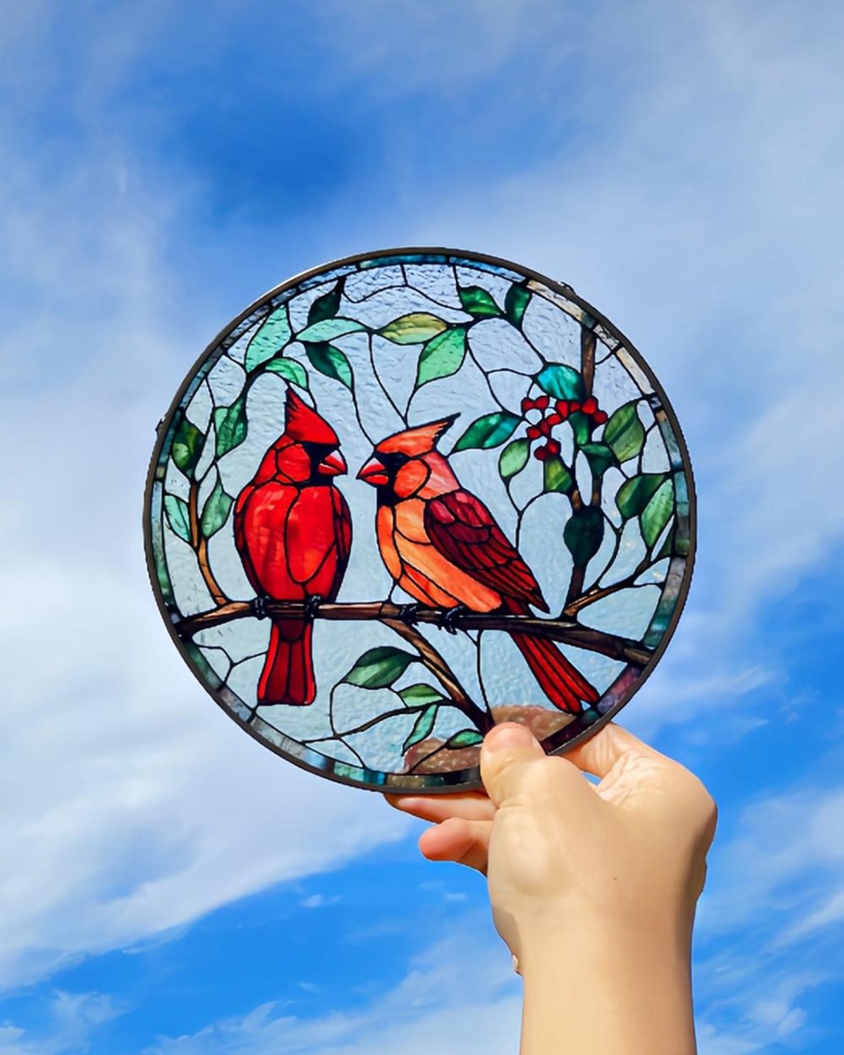 Northern Cardinals Stained Glass Suncatcher , Angelversary gift ...