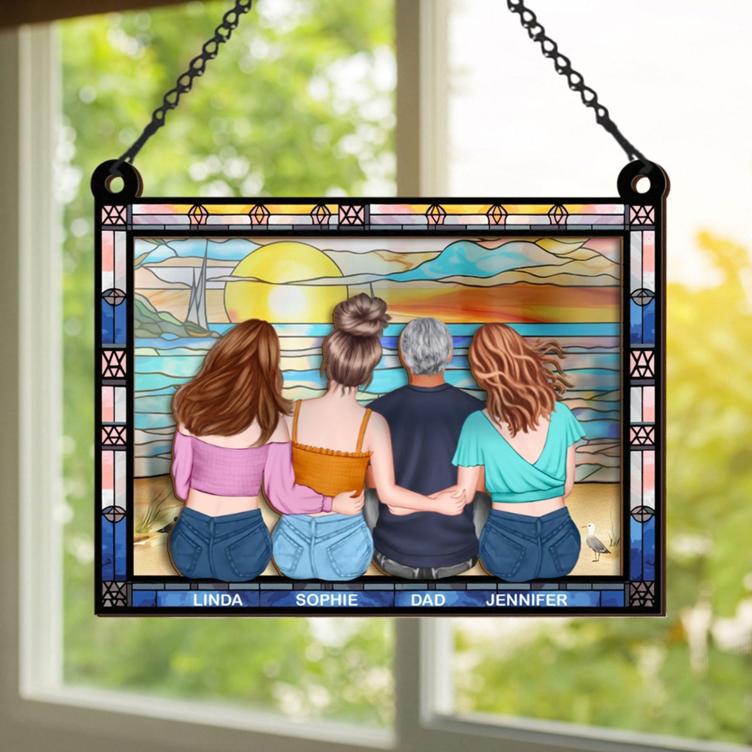 Custom Family Name suncatcher Ornament| Children Sitting On The Moon ...