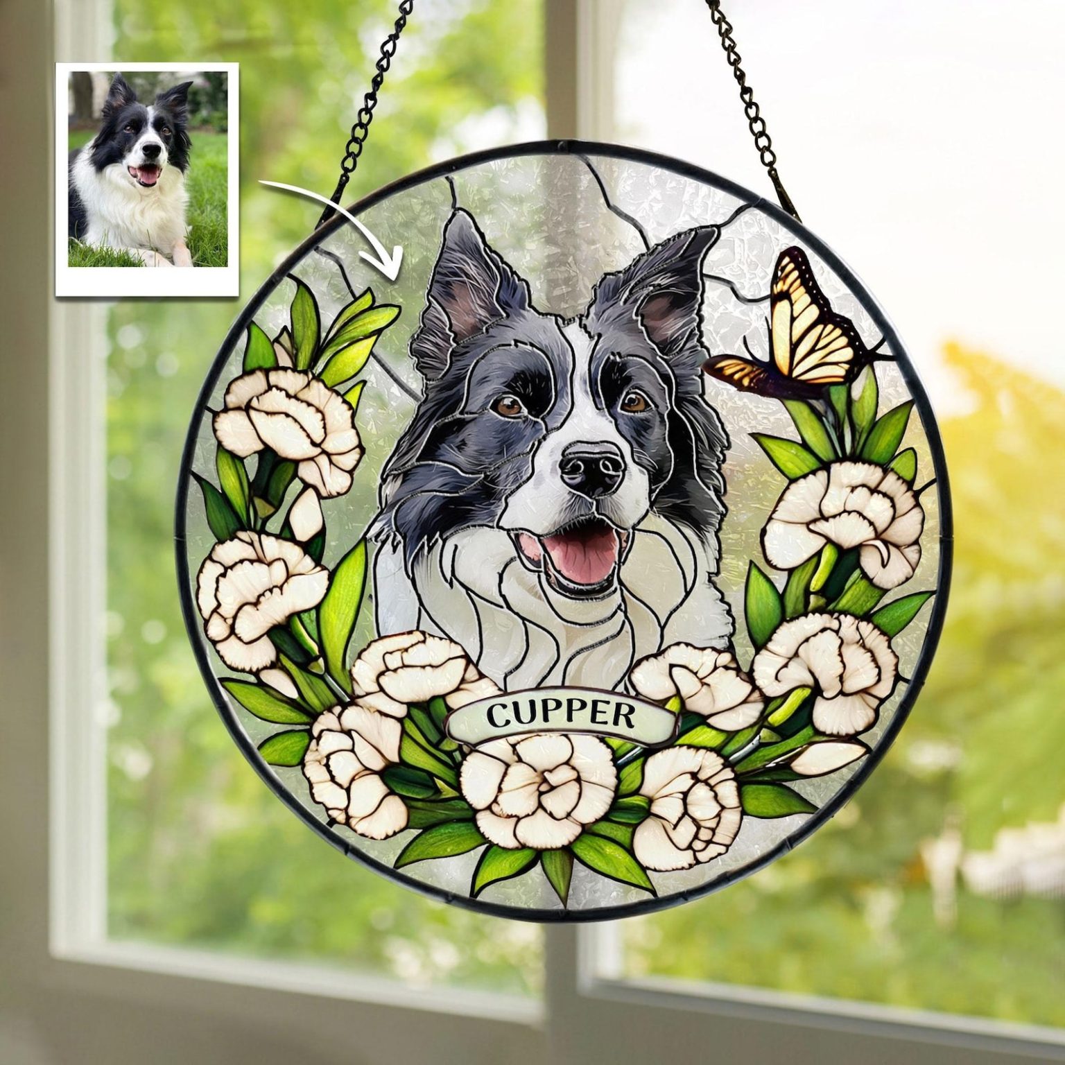 Custom Pet Portrait Stained Glass Suncatcher, Stained Glass Dog ...