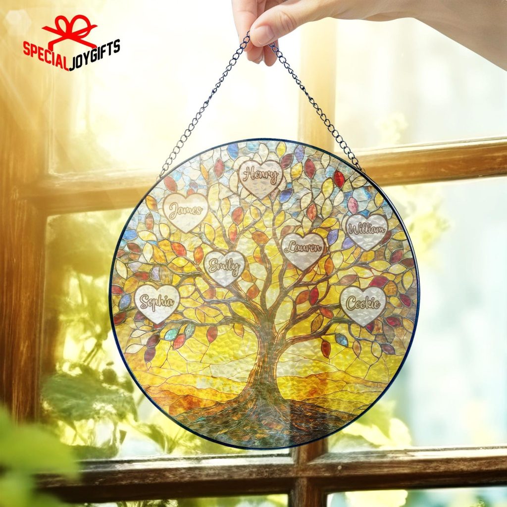 Tree of Life Names Stained Glass Suncatcher, Family Tree Suncatcher ...